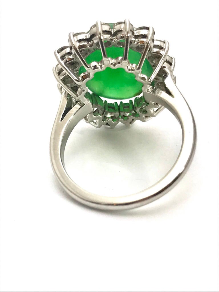 Oval Cabochon Type "A" Natural Jadeite Jade and Diamond Platinum Ring ...