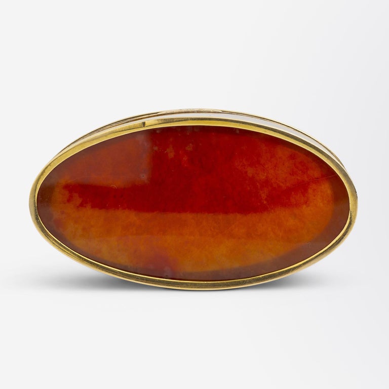 Oval Carnelian Agate Box With Gold Mounts For Sale at 1stDibs