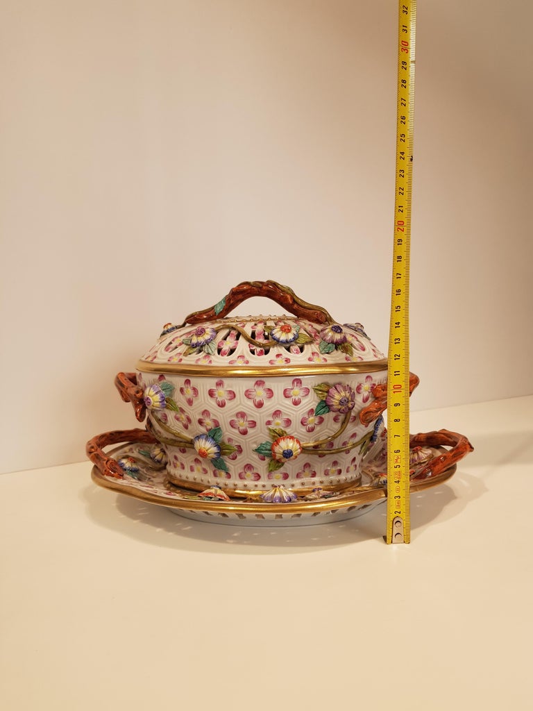 Italian Capo di Monte Porcelain oval centerpiece 1970s white brown ...