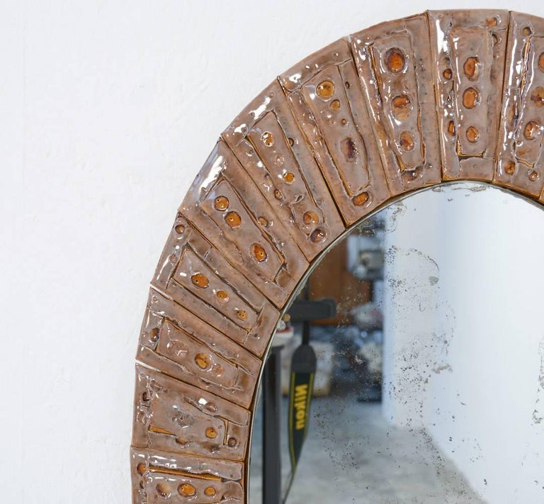 Oval Ceramic Tile Mirror by Guy Trévoux at 1stDibs