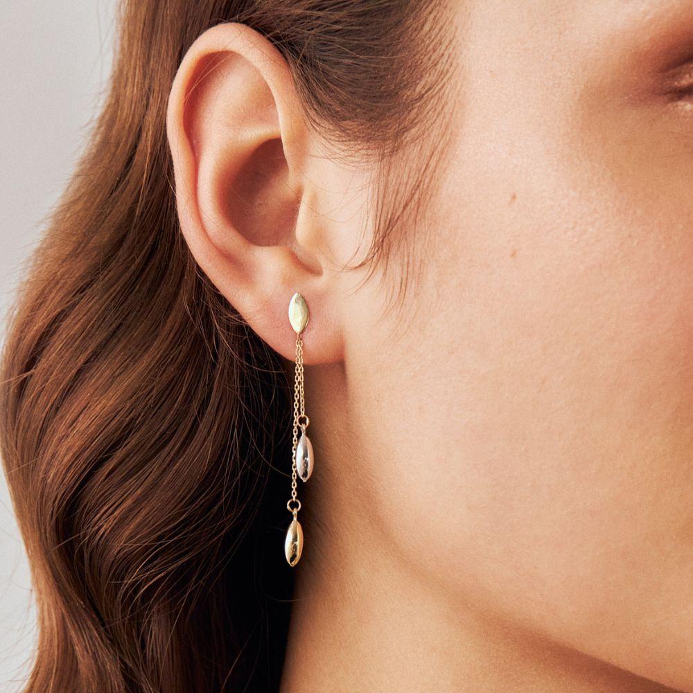 Oval Charm Dangle Earrings in 14K Solid Yellow Gold For Sale at 1stDibs