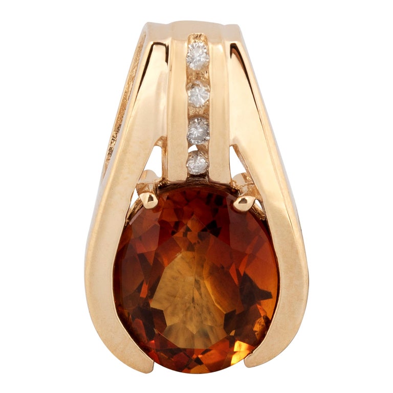 Oval Citrine with Diamond Pendant Enhancer 14k Yellow Gold For Sale at ...