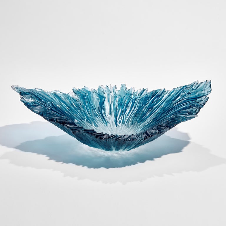 Oval Coral Bowl in Aqua, a Blue Sculptural Glass Centrepiece by Wayne ...