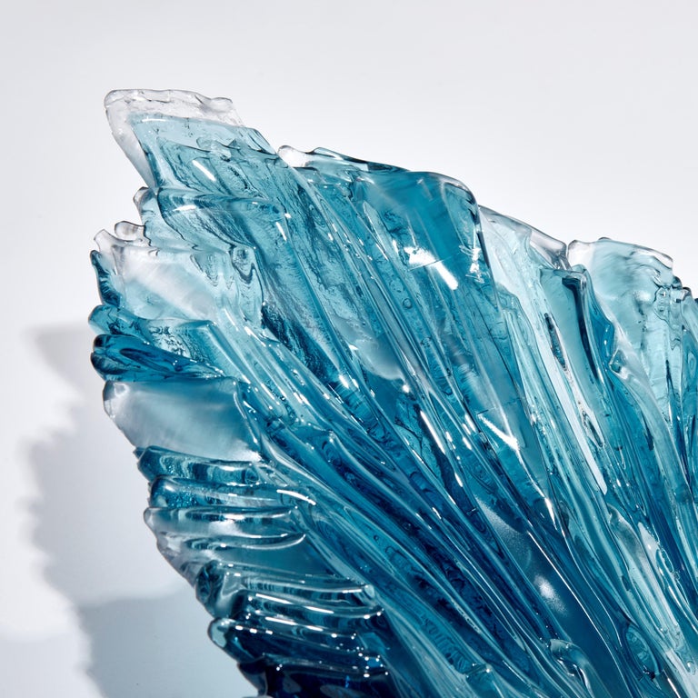 Oval Coral Bowl in Aqua, a Blue Sculptural Glass Centrepiece by Wayne ...