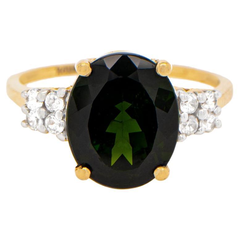 Chrome Diopside Ring 3.74 Carat with White Zircons 10K Yellow Gold For ...
