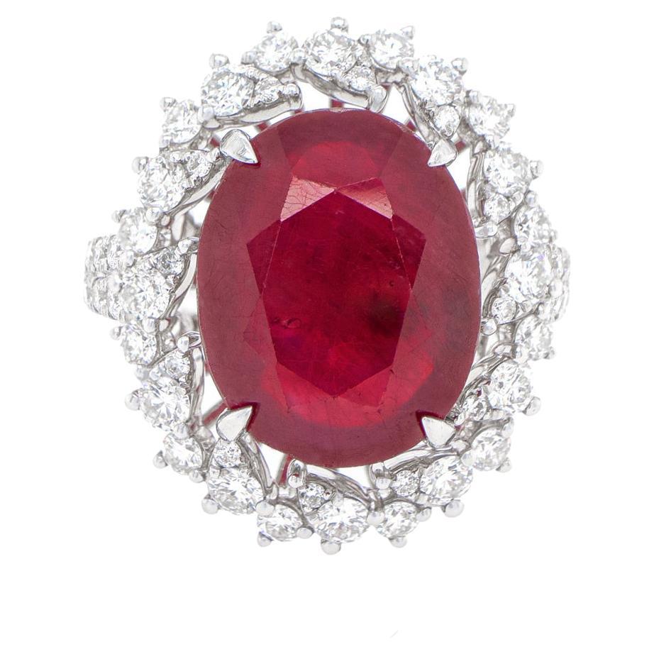 White Gold Lead Glass Filled Ruby and Diamond Ring, 14k Oval Brilliant ...