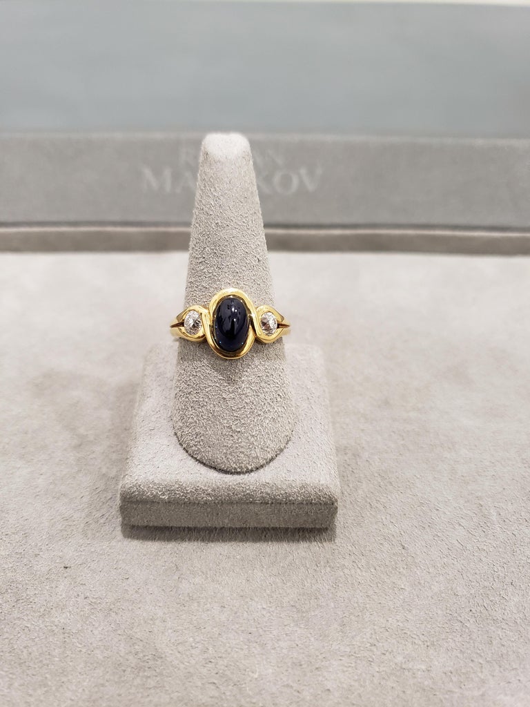 2.50 Cabochon Blue Sapphire and Diamond Three Stone Fashion Ring For ...