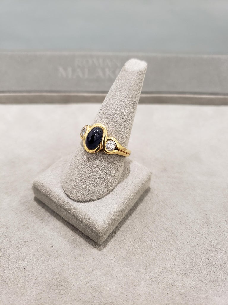 2.50 Cabochon Blue Sapphire and Diamond Three Stone Fashion Ring For ...