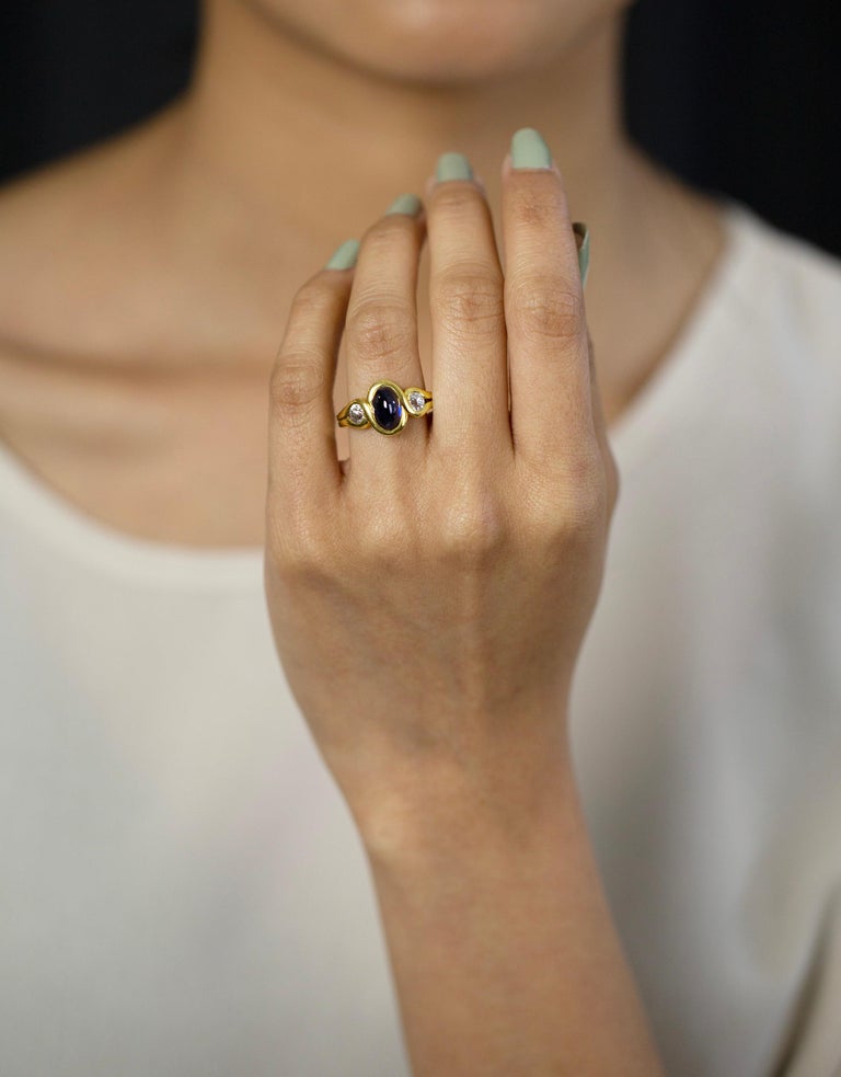 2.50 Cabochon Blue Sapphire and Diamond Three Stone Fashion Ring For ...