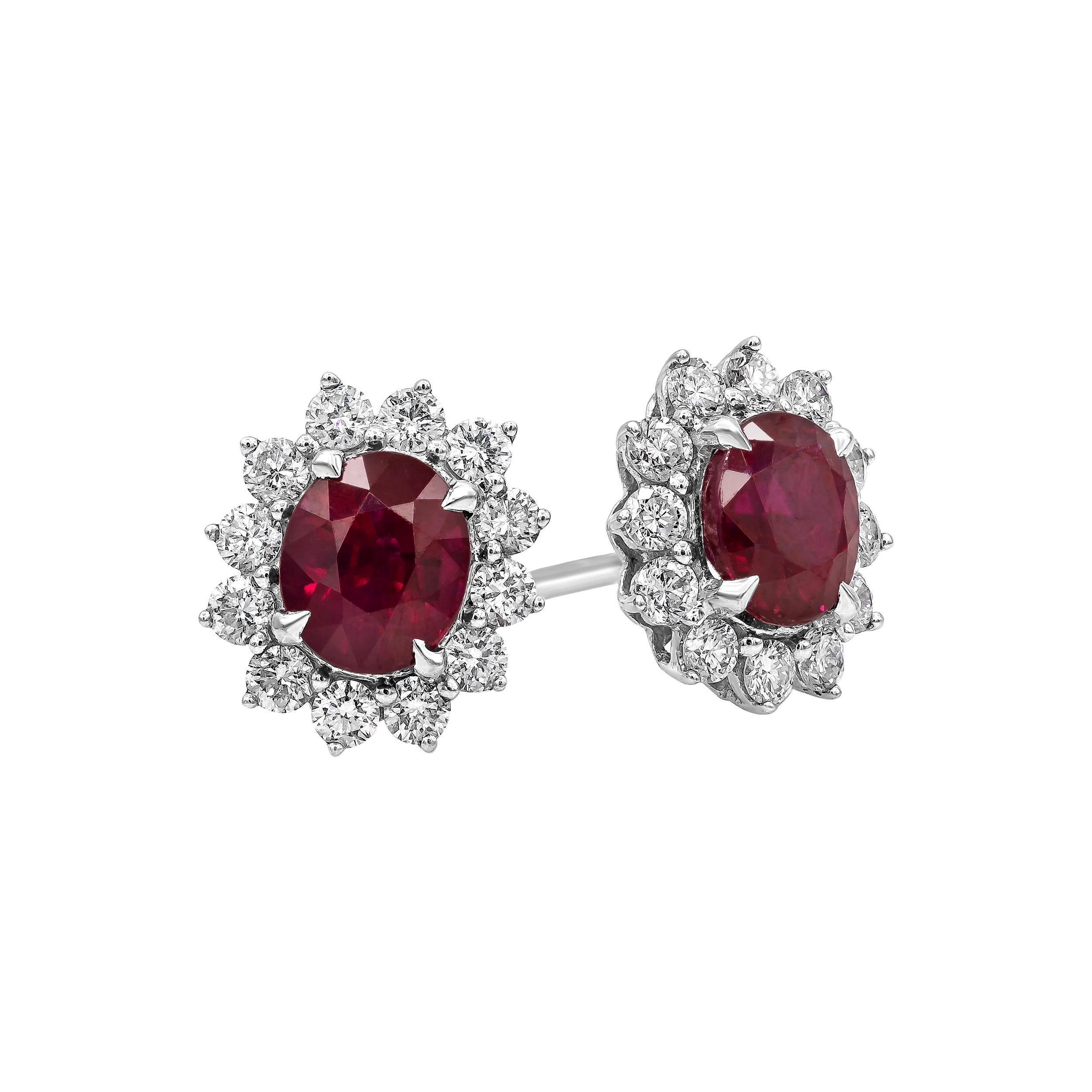 Oval Shape Ruby and Diamond Studs Earrings at 1stDibs