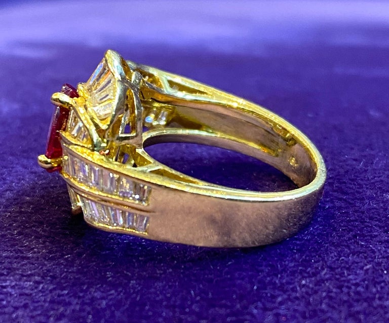 Oval Cut Ruby and Baguette Cut Diamonds Ring For Sale at 1stDibs