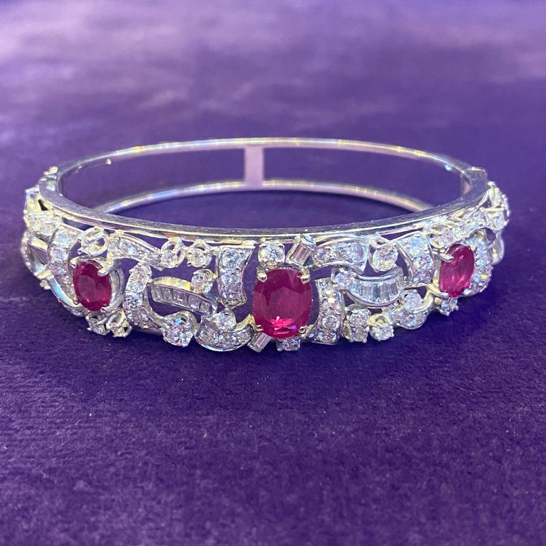 Oval Cut Ruby and Diamond Bangle Bracelet For Sale at 1stDibs