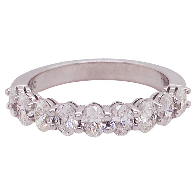 Oval Diamond Ring w Half Eternity Band in 18K White Gold w 1.40 Carat ...