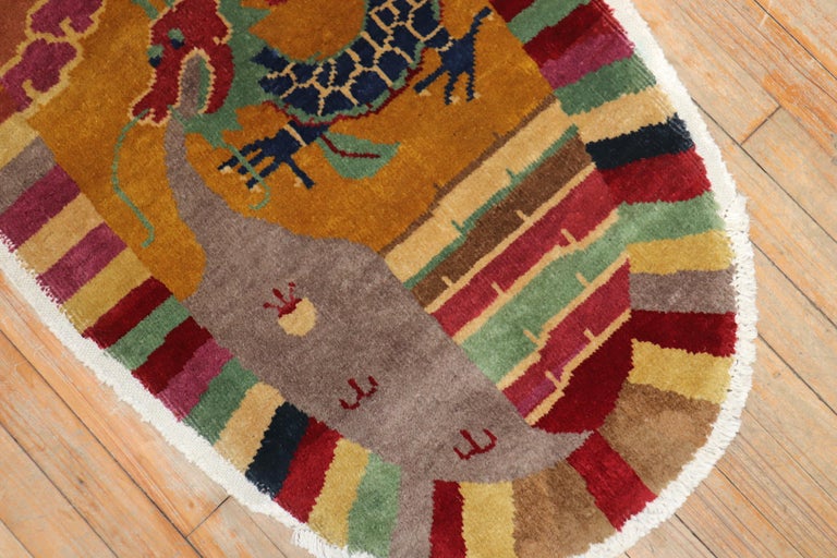Oval Dragon Art Deco Chinese Rug For Sale at 1stDibs