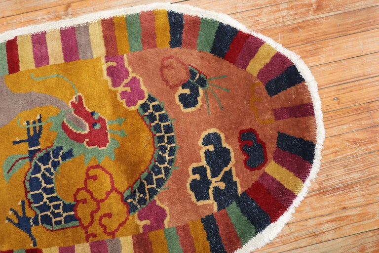 Oval Dragon Art Deco Chinese Rug For Sale at 1stDibs