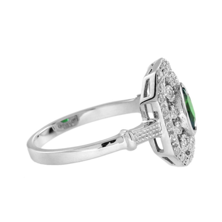 Customizable Oval Emerald and Diamond Art Deco Style Octagon Shape Halo ...