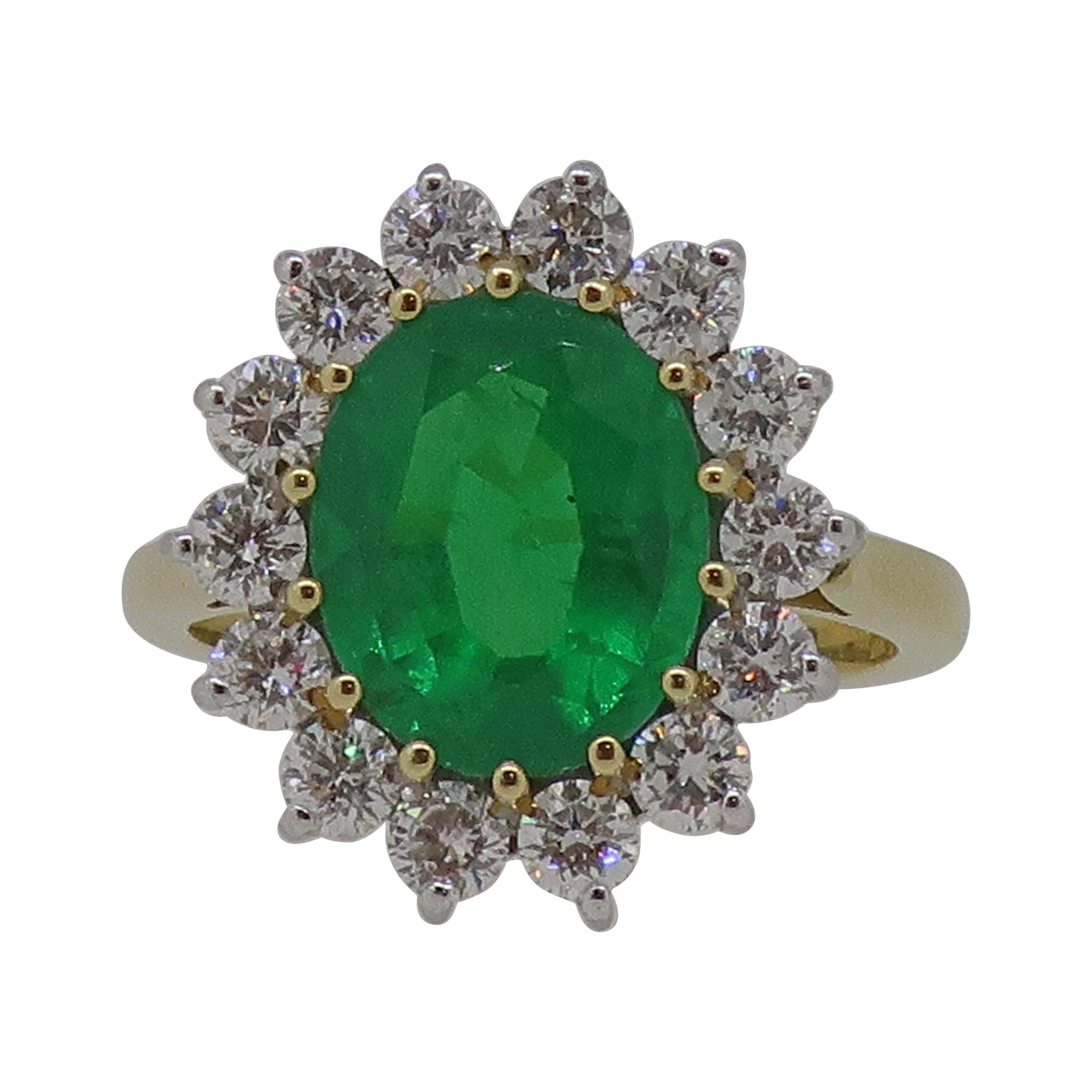 Oval Emerald and Diamond Cluster Ring 18 Karat Yellow and White Gold ...