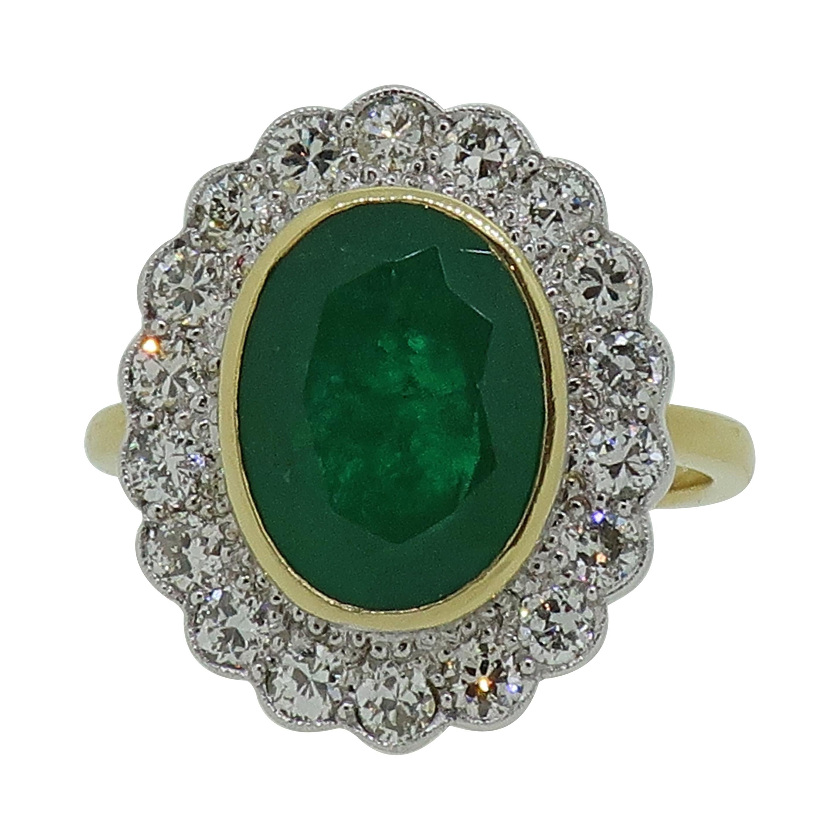 18 Karat Yellow Gold Chatham Emerald Crystals Ring with Diamonds For ...
