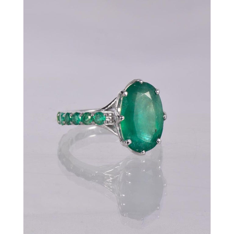 Customizable Oval Emerald Statement Ring, Full Eternity Natural Emerald ...