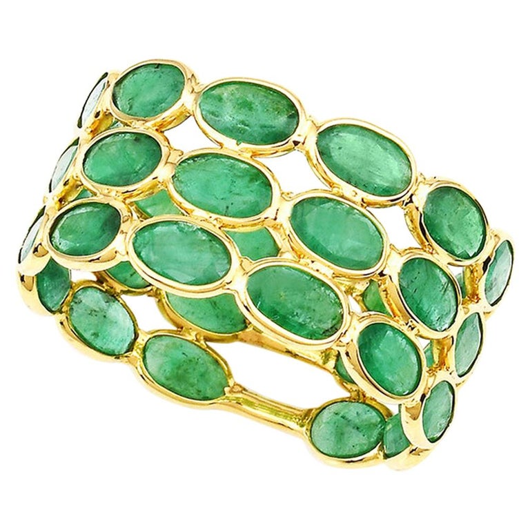 Oval Emerald Triple Layer Band, 18K Gold For Sale at 1stDibs