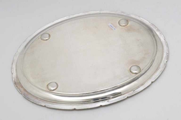 Oval Engraved Silver Plated Tray For Sale at 1stDibs
