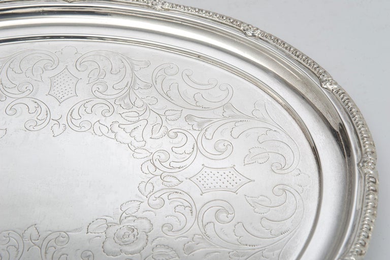 Oval Engraved Silver Plated Tray For Sale at 1stDibs