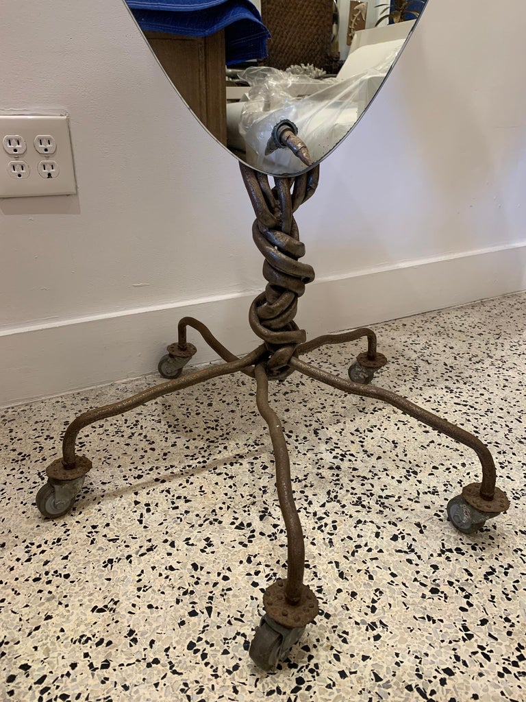 Oval Floor Mirror with Iron Branch Detail on Casters For Sale at 1stDibs
