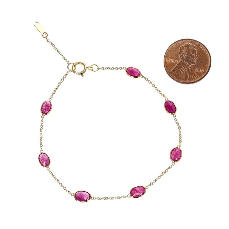 Oval Genuine Ruby 18k Yellow Gold Bracelet For Sale at 1stDibs