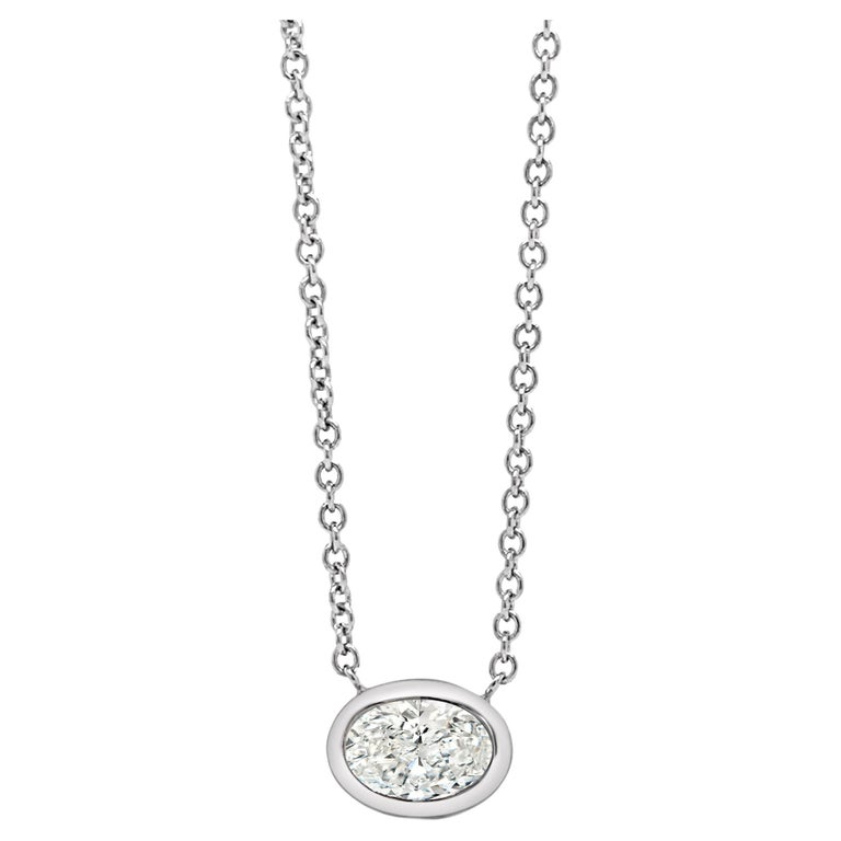 Oval Horizontal Diamond Pendant, 0.40 Total Carat For Sale at 1stDibs