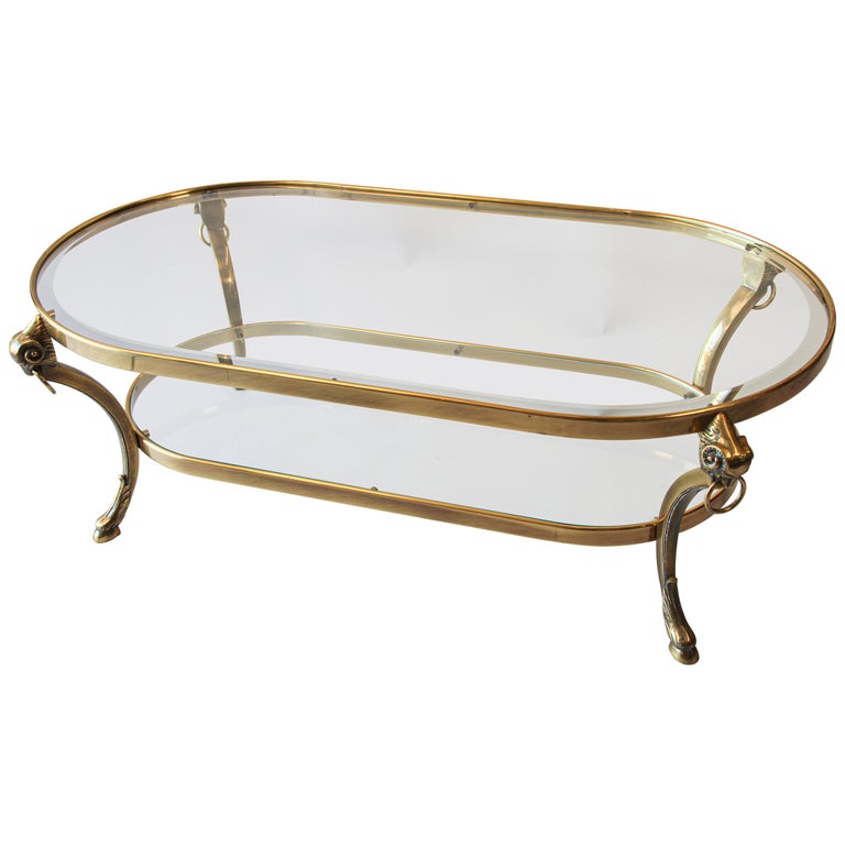 Oval Italian Brass Coffee Table with Ram's Head, circa 1970 at 1stDibs