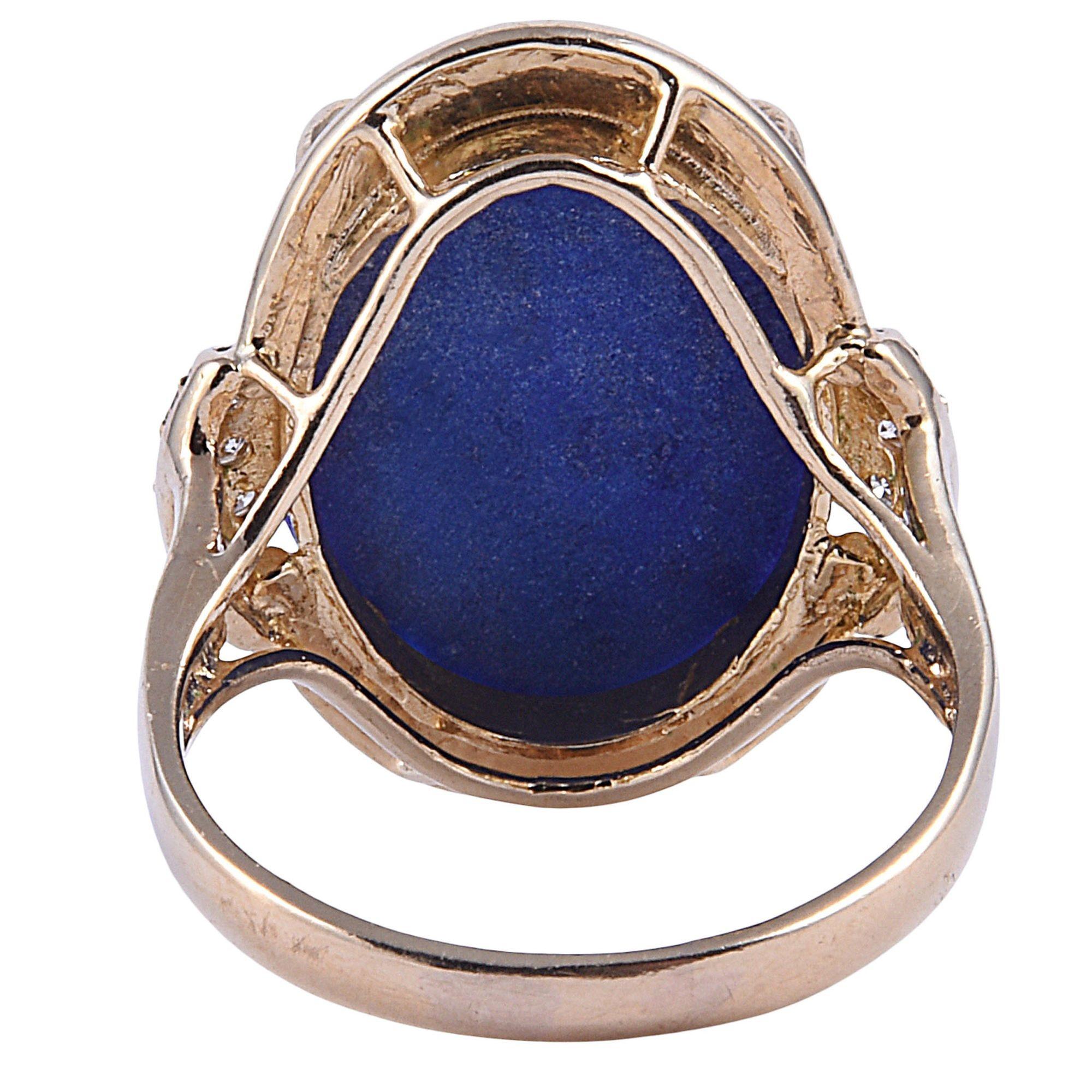 Oval Lapis Ring with Diamonds For Sale at 1stDibs