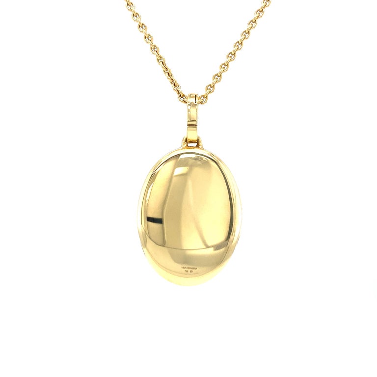 Oval Locket 18k Yellow Gold Emerald Green Vitreous Enamel Blue Sapphire ...