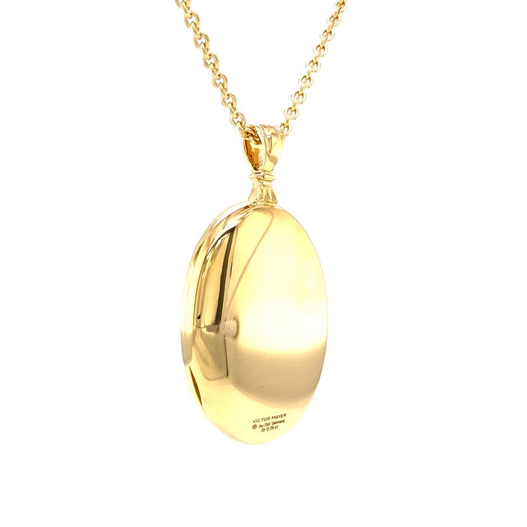 Oval Locket Pendant Necklace 18k Yellow Gold Blue Enamel 25 Diamonds 0. ...