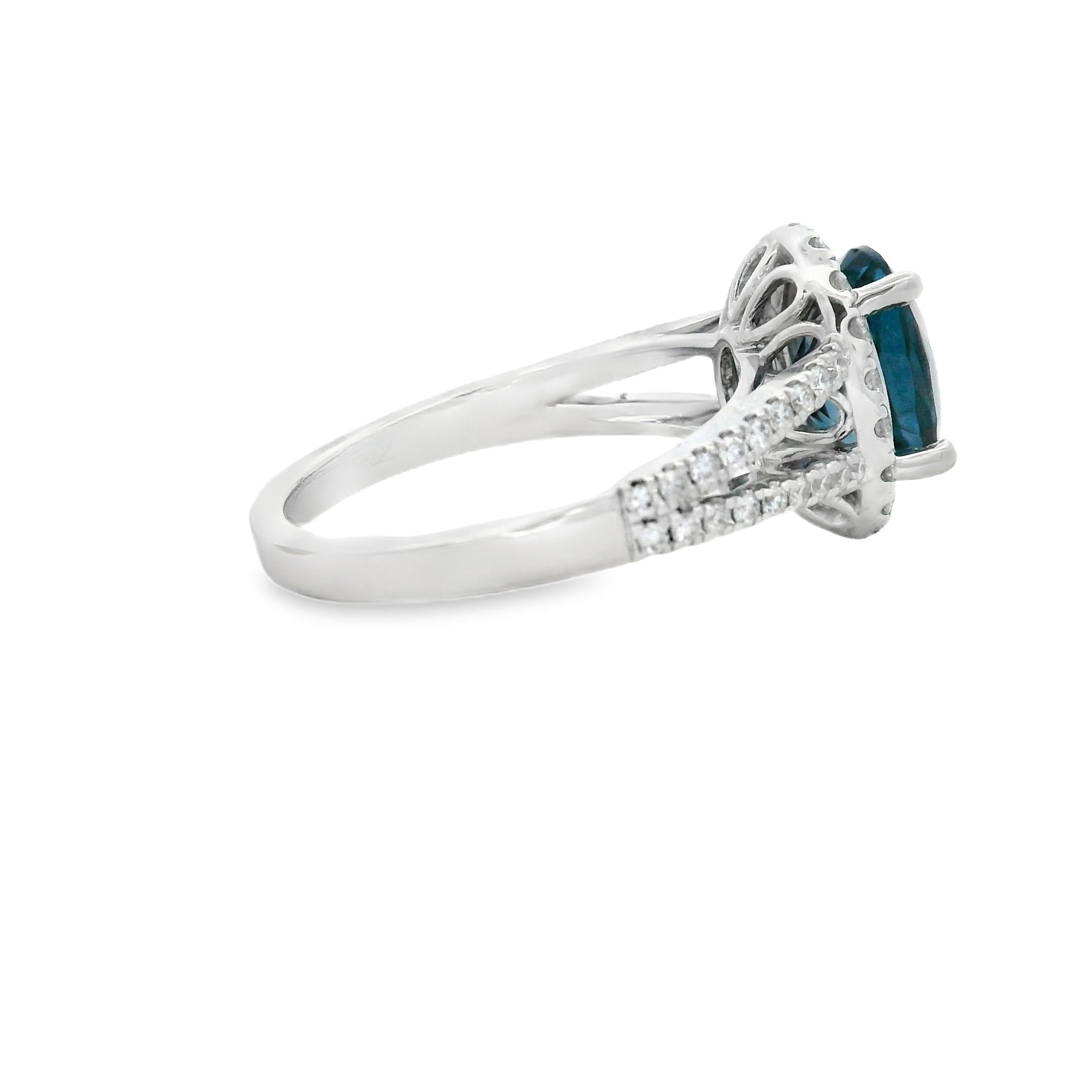 Oval London Blue Topaz and Diamond Halo Ring, 2.35ct in 14K White Gold ...