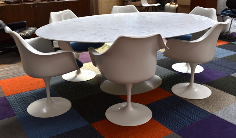 Oval Marble Tulip Dining Set by Saarinen for Knoll with Six Tulip ...