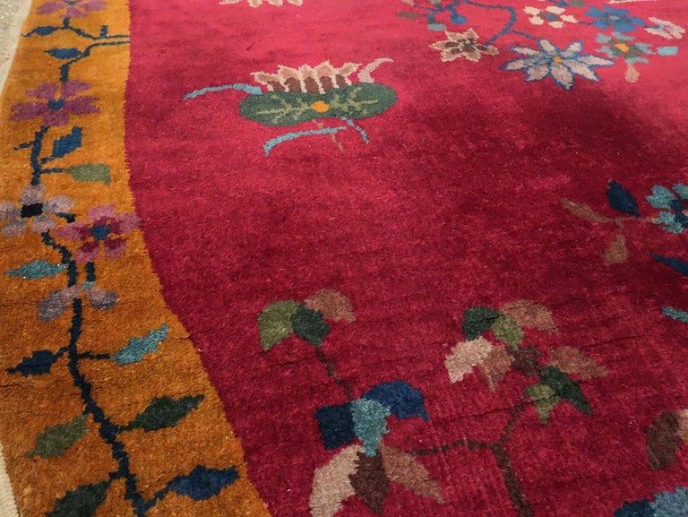 Oval Mid-20th Century Handmade Chinese Art Deco Accent Rug in Red and ...