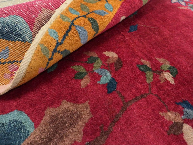 Oval Mid-20th Century Handmade Chinese Art Deco Accent Rug in Red and ...