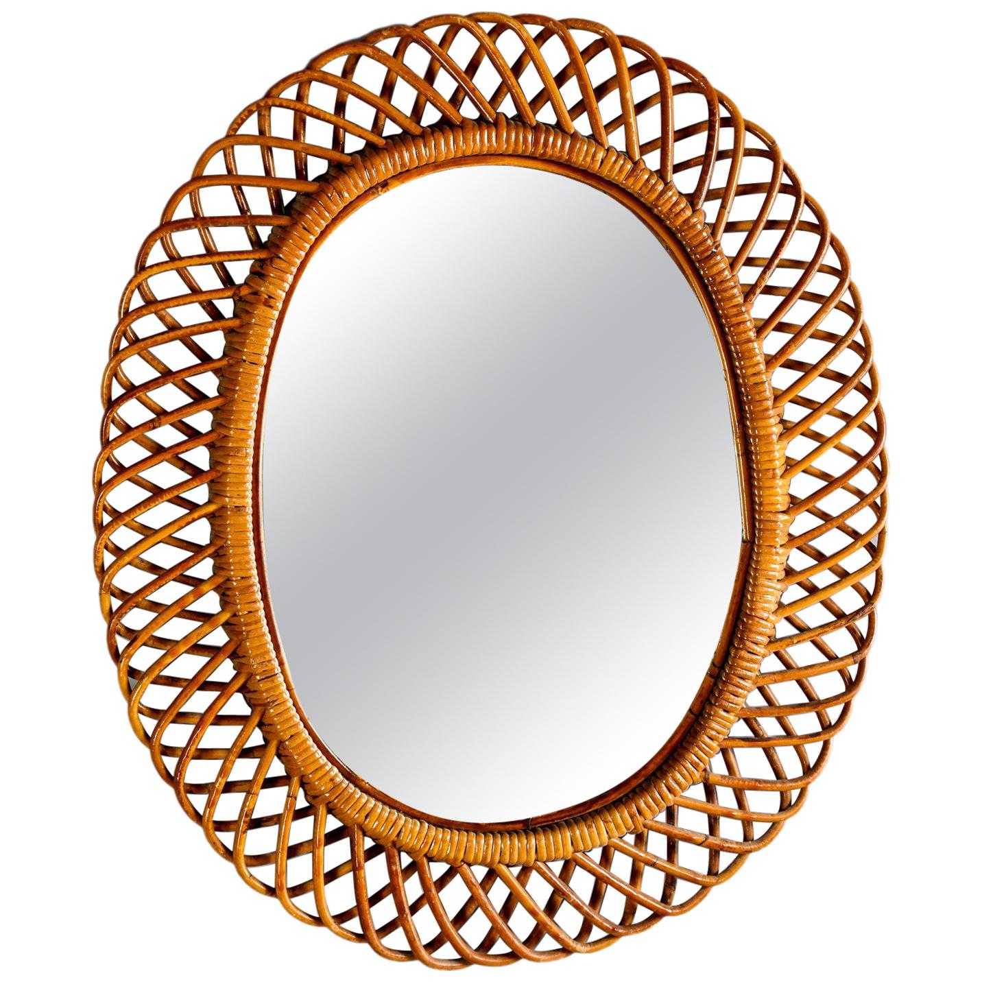 Oval Mirror With Rattan Frame - For Sale on 1stDibs | rattan oval mirror
