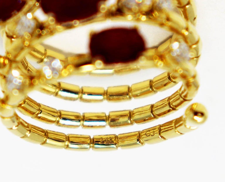 Oval Ruby and Diamond 3 Carats Total Multi Row Flexible Wrap Ring 14 ...