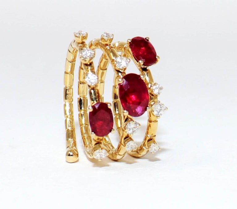 Oval Ruby and Diamond 3 Carats Total Multi Row Flexible Wrap Ring 14 ...