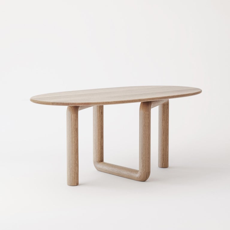 71-Inch Oval White Oak Dining Table with Sculptural Base, Customizable ...