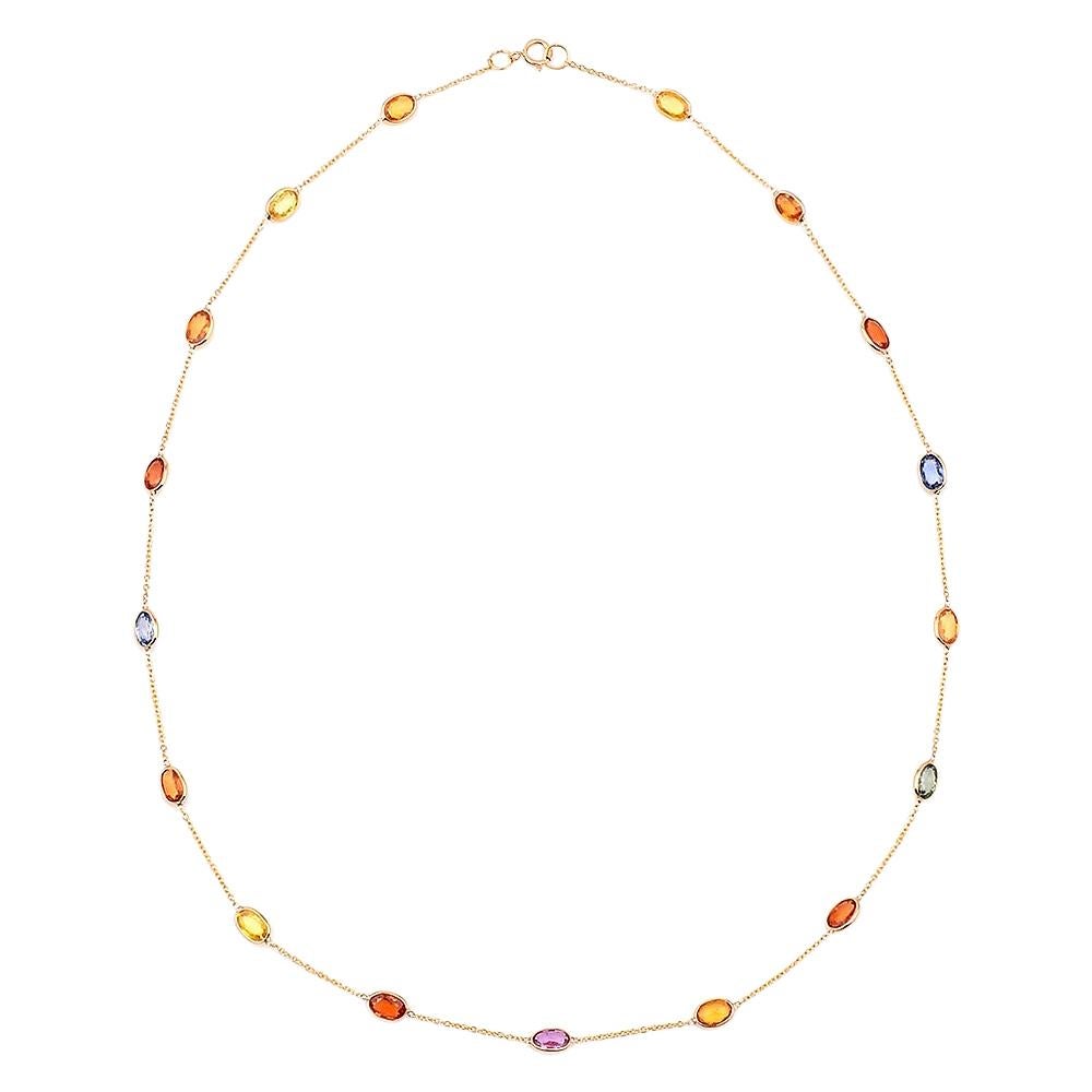 Multi Color Sapphire and Diamond Bezel Necklace in 14K Yellow Gold For ...