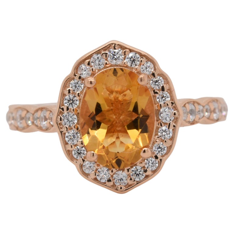 Oval Natural Citrine with Cz, Rose Gold over Sterling Silver Ring For ...