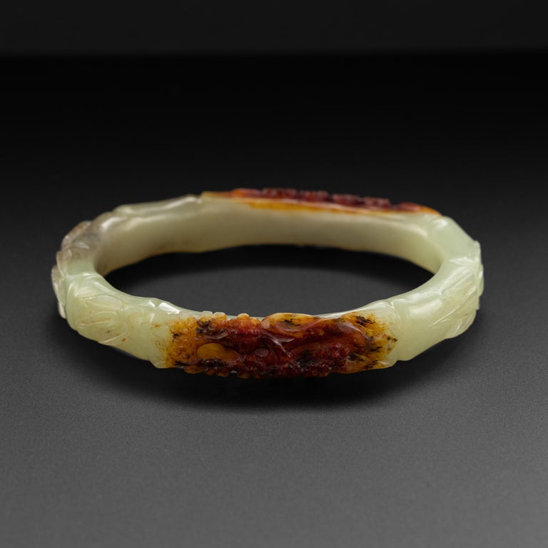 Oval Nephrite Heitan Jade Bangle with Rind Contemporary Certified ...