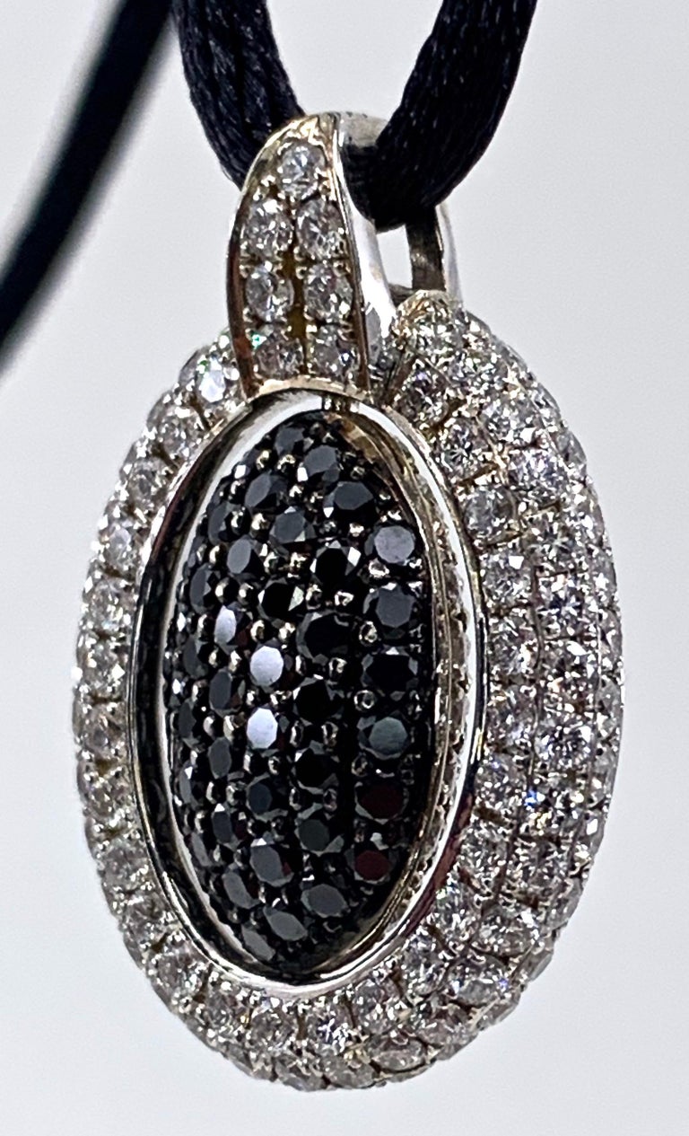 Oval Pendant with Reversible Black and White Diamond Center in 18 Karat ...