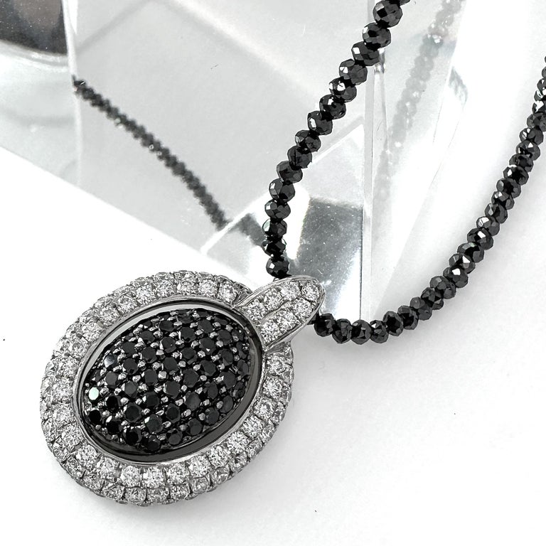 Oval Pendant with Reversible Black and White Diamond Center on Black ...
