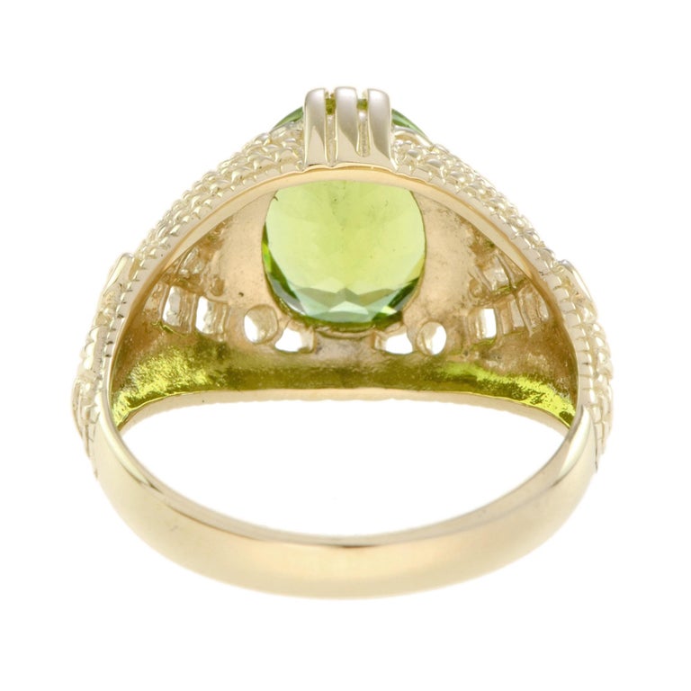 Oval Peridot Filigree Dome Cocktail Ring in 14K Yellow Gold For Sale at ...