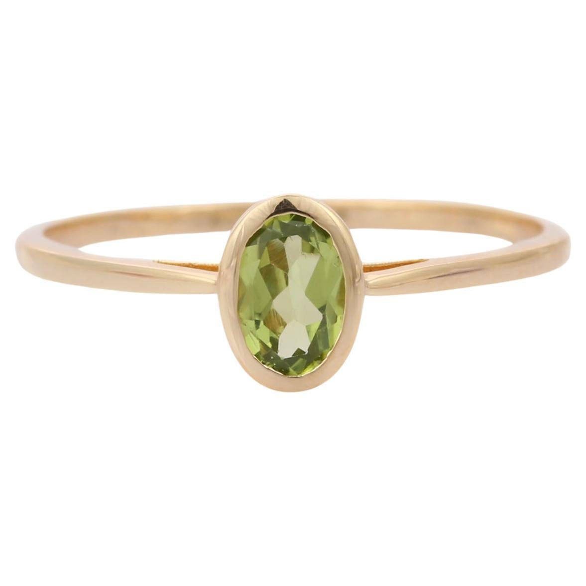 Customizable Oval Peridot Gemstone Ring Set in 14k Solid Yellow Gold ...