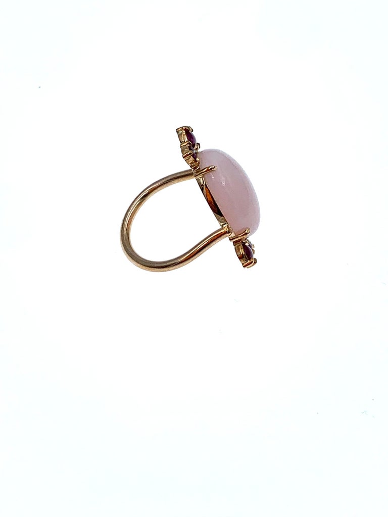 Oval Peruvian Pink Opal Cabochon with Ruby Accents Rose Gold Cocktail ...