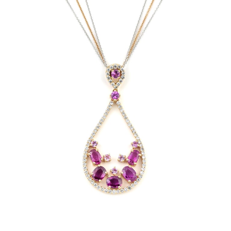 Oval Pink Sapphire Drop Shape Pendant Necklace in 18kt Rose Gold with ...